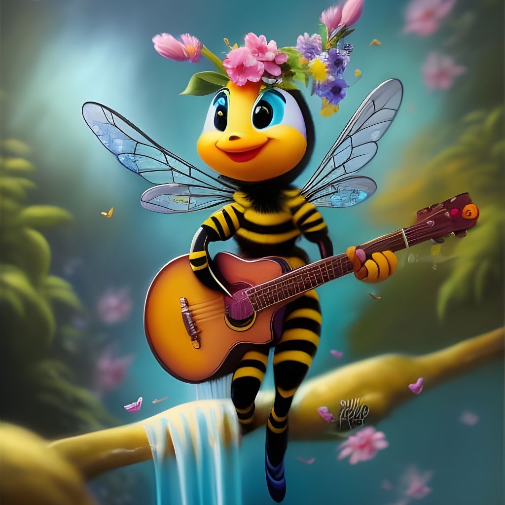 playing-guitar-bee - AI Generated Artwork - NightCafe Creator