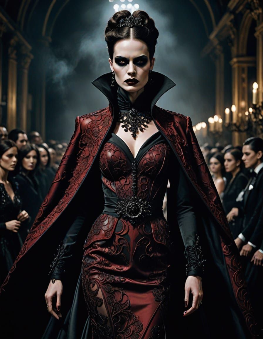 Dark fantasy fashion illustration.