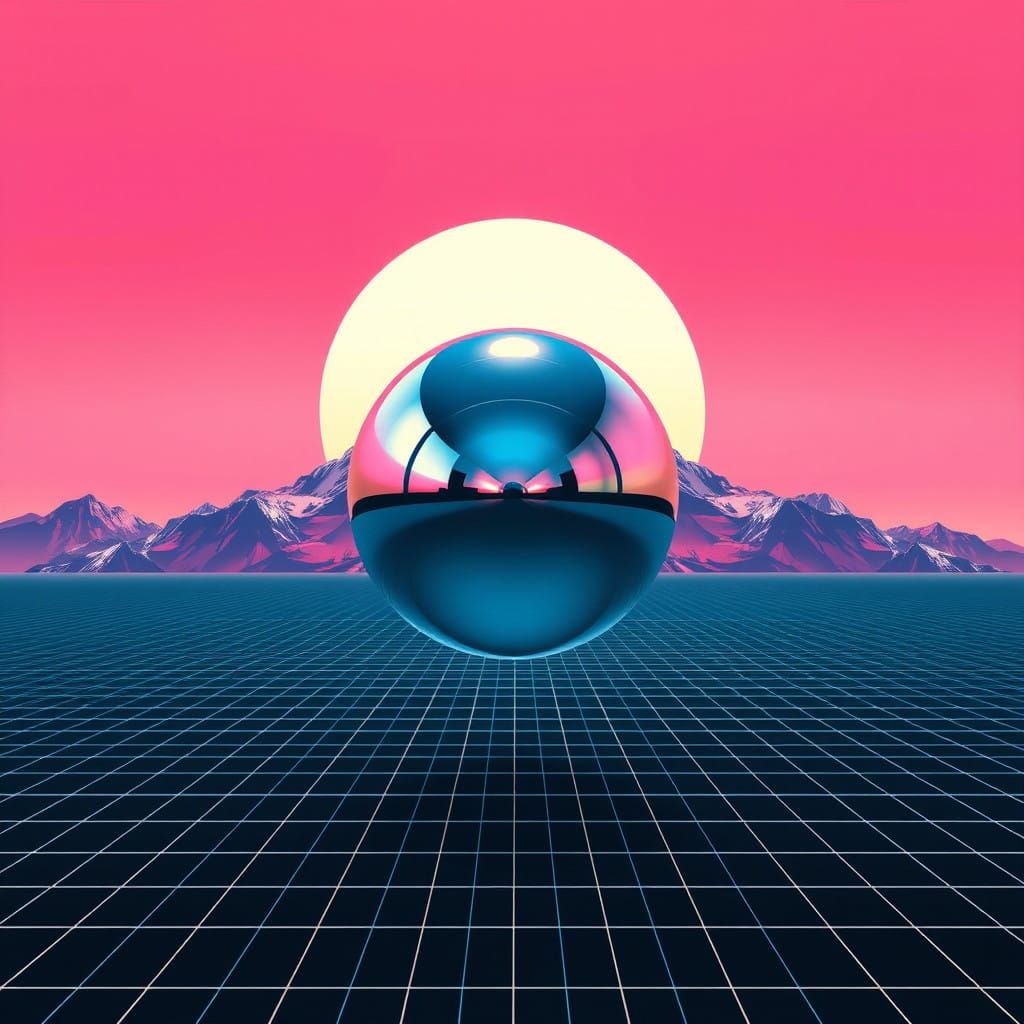 Surreal Chrome Pinball Suspended in Perpetual Moti... - AI Art