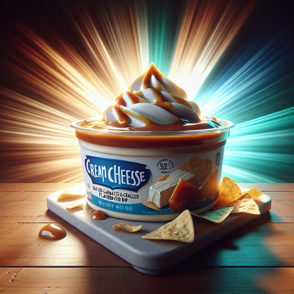 A container of salted caramel and cream cheese flavored Philadelphia ...