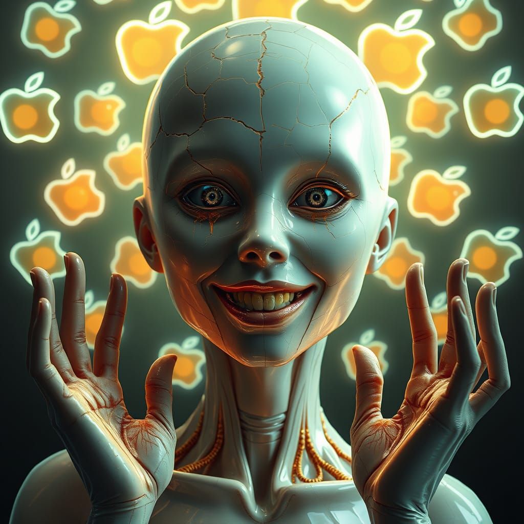 Apple Maniac - Gleaming Humanoid with Fractured Screen Face ...