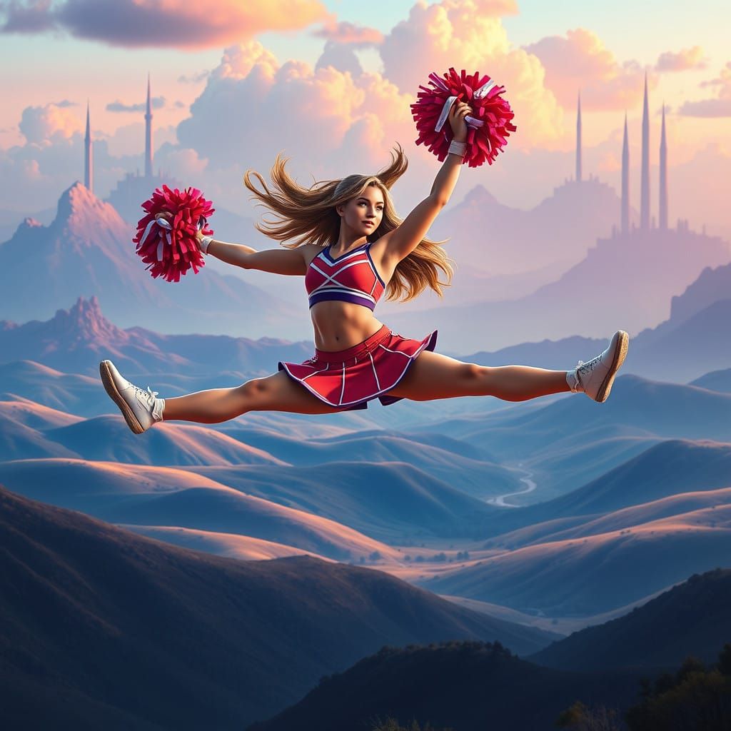a cheerleader - Surreal Cheerleader in a Futuristic, 8k-Reso...