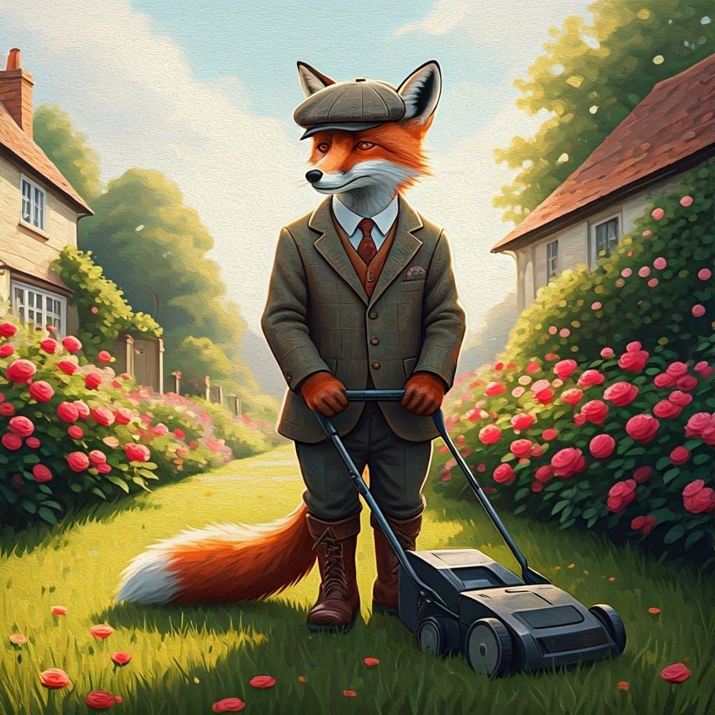 Fergus Fox mowing the lawn - Fergus Fox mowing the lawn