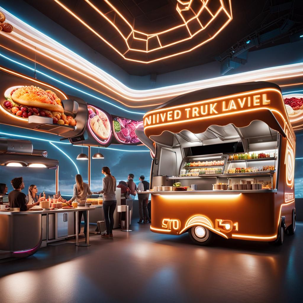 Futuristic Food Stalls... - AI Generated Artwork - NightCafe Creator