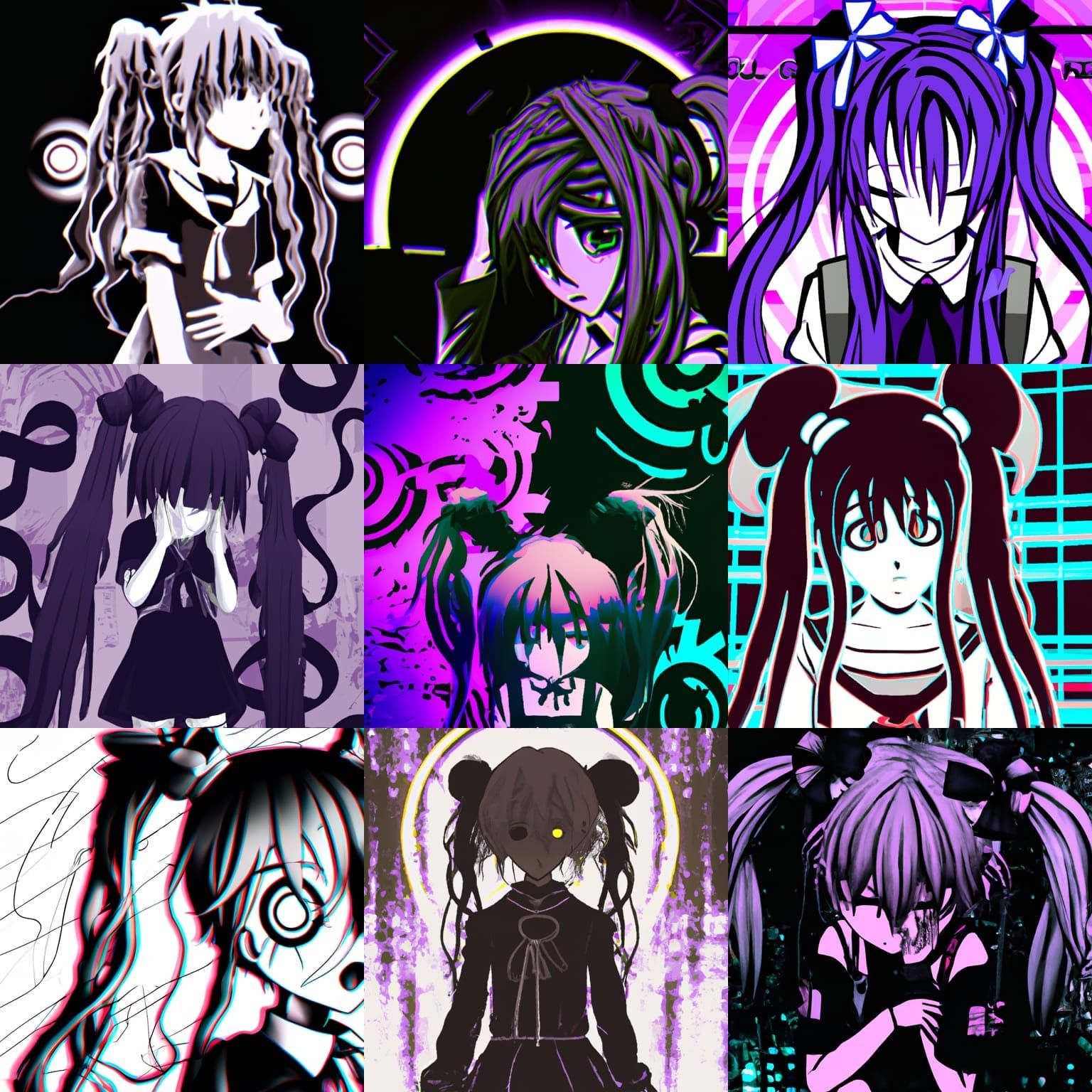 Dark Psychedelic Sad Anime girl Trippy Manga cover art Pigtails Buns ...