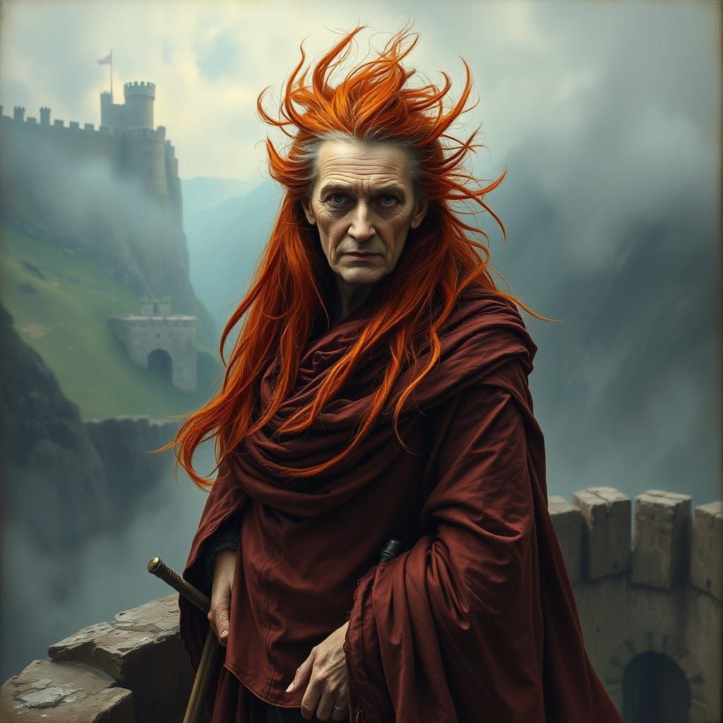 Elderly Lady MacBeth on Castle Ramparts - AI Art