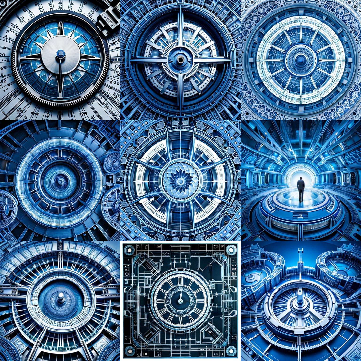 A very large document that is blue with white drawings- an intricately ...