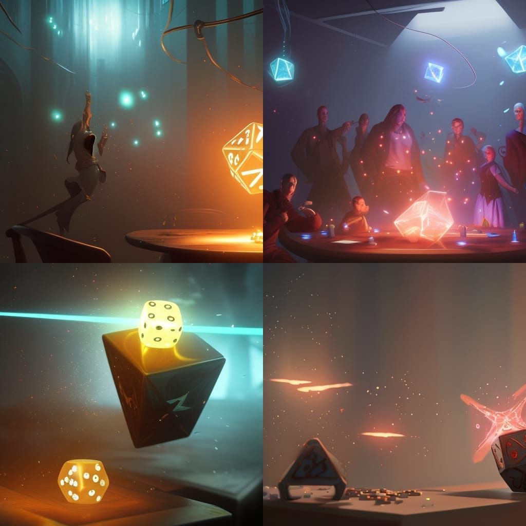 magical glowing dice bounces across a table - AI Generated Artwork ...