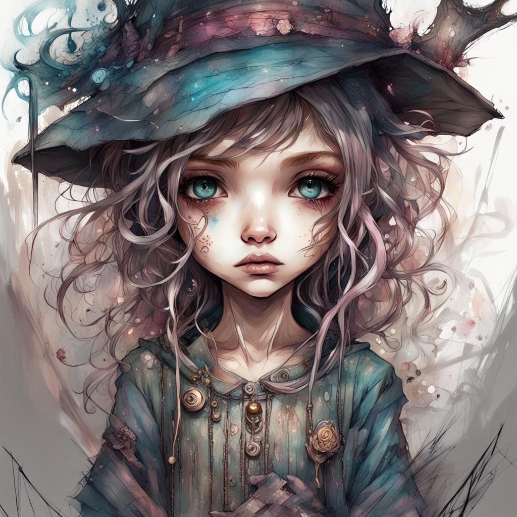 Beautiful chibi witch girl, witch cottage, extremely detailed and ...