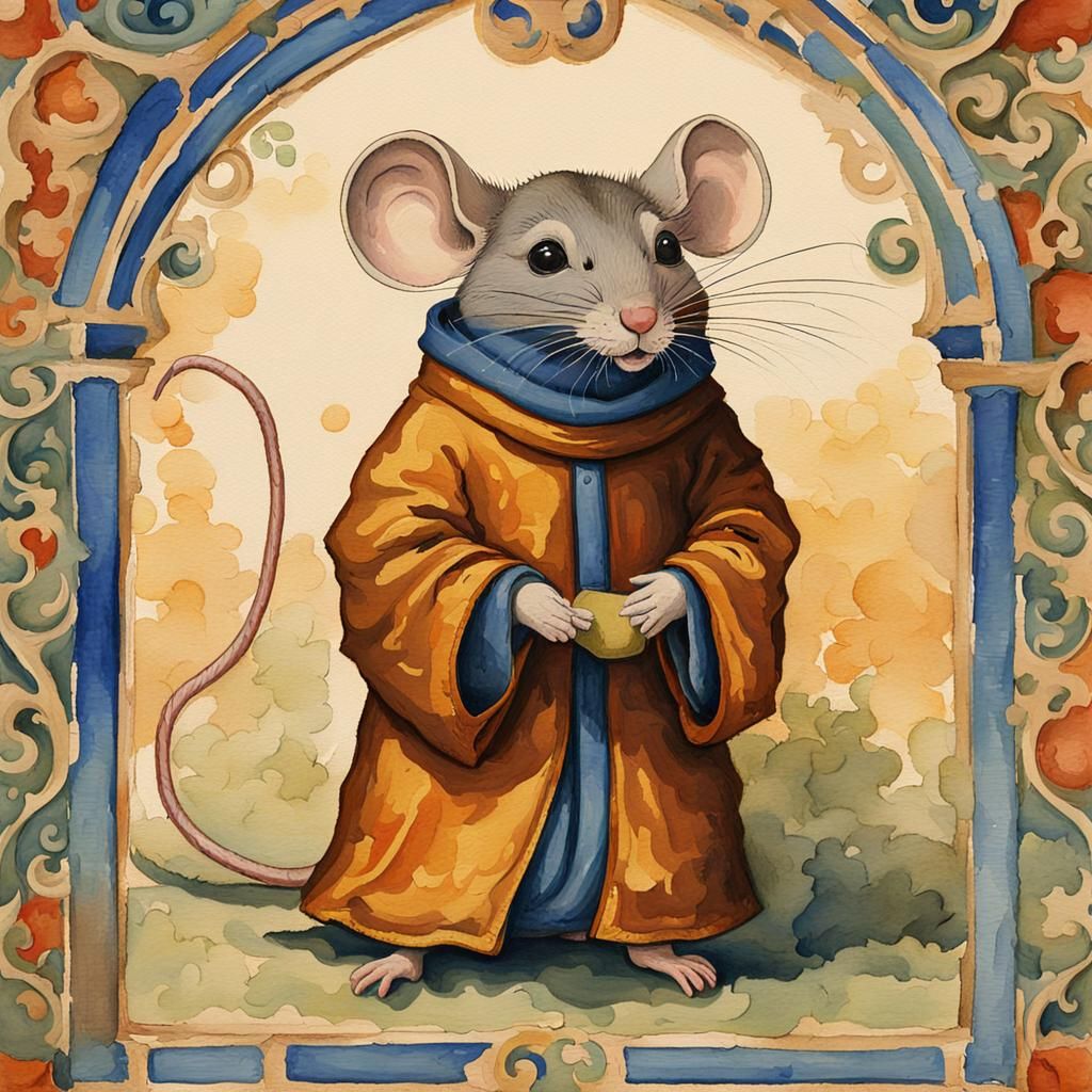 Medieval manuscript illumination of a mouse dressed as a monk - AI ...