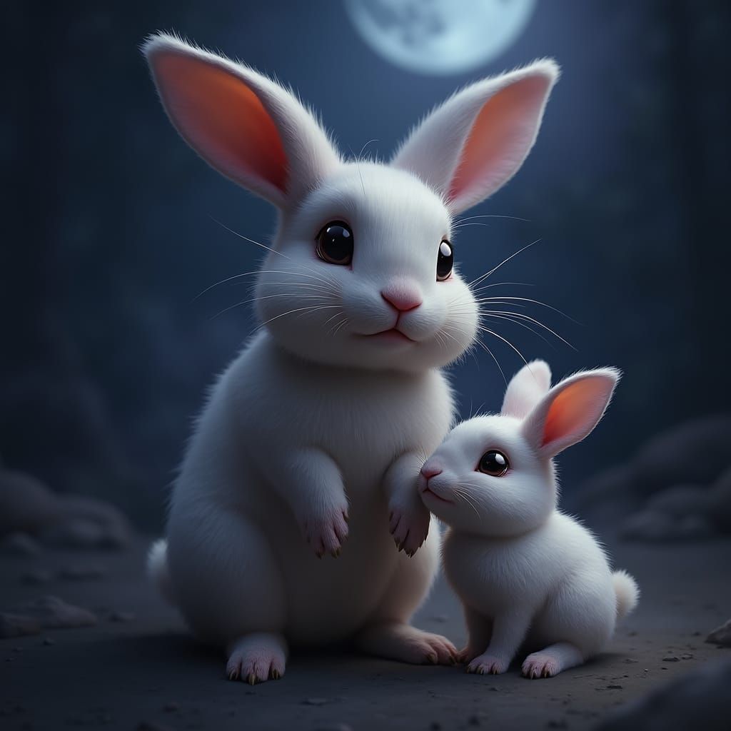 A floppy Eared Rabbit and a Baby floppy eared bunny