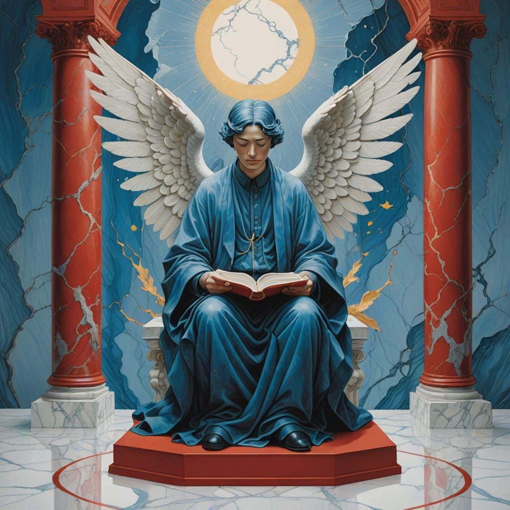 Ethereal Angel of White Marble Altar in Sacred Tem... - AI Art