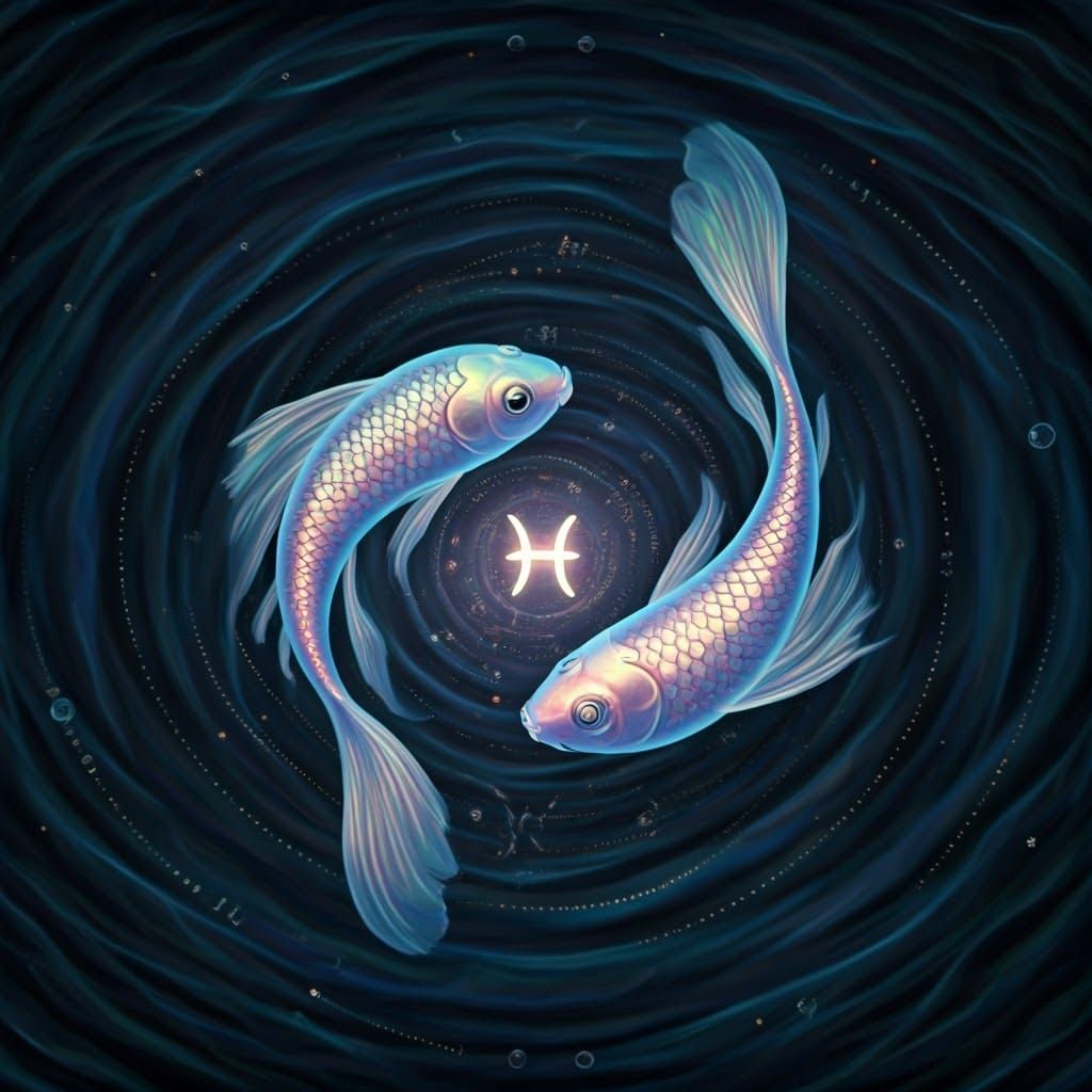 Pisces - Celestial Fish in Harmony, Radiating Soft Lunar Lig...