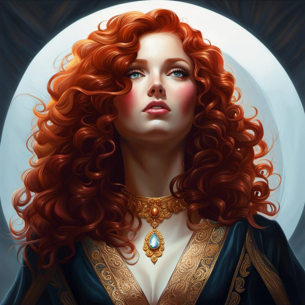 Red-Headed Goddess Portrait with Volumetric Lighti... - AI Art