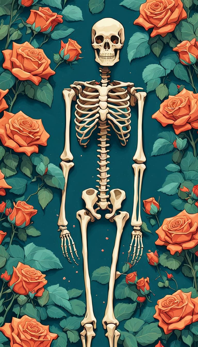 Skeleton bones with roses. - AI Generated Artwork - NightCafe Creator