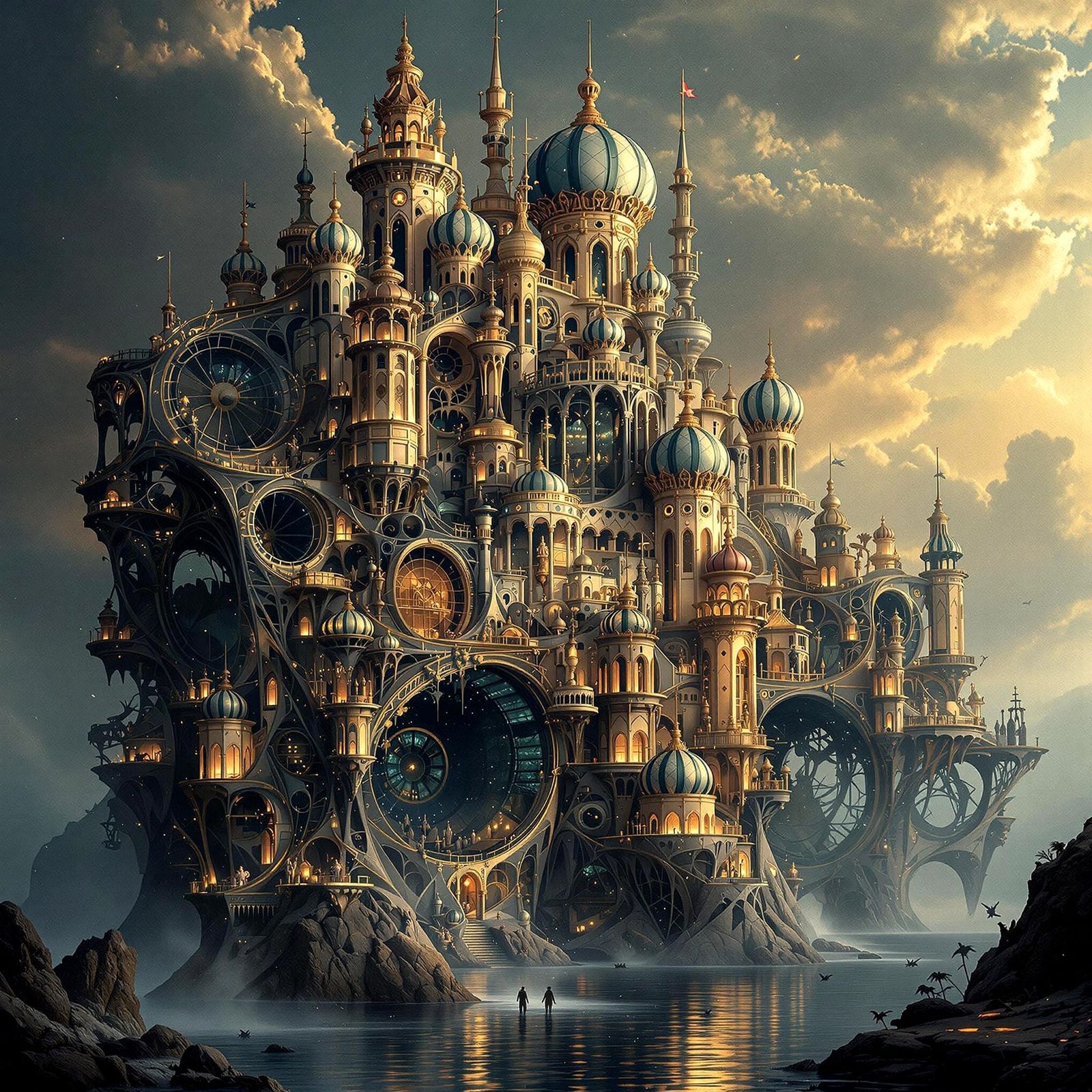 magnificent fantastical 3D fractal in the style of M. C. Escher ...