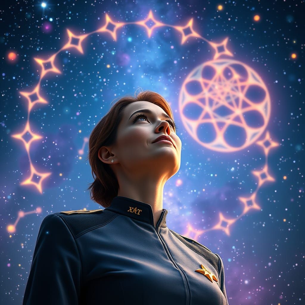 Starfleet Officer Amidst Celestial Apple Constella... - AI Art