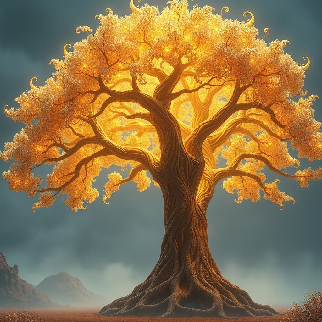 Tree of Gold - Golden Tree of Wonder in Ethereal Landscape