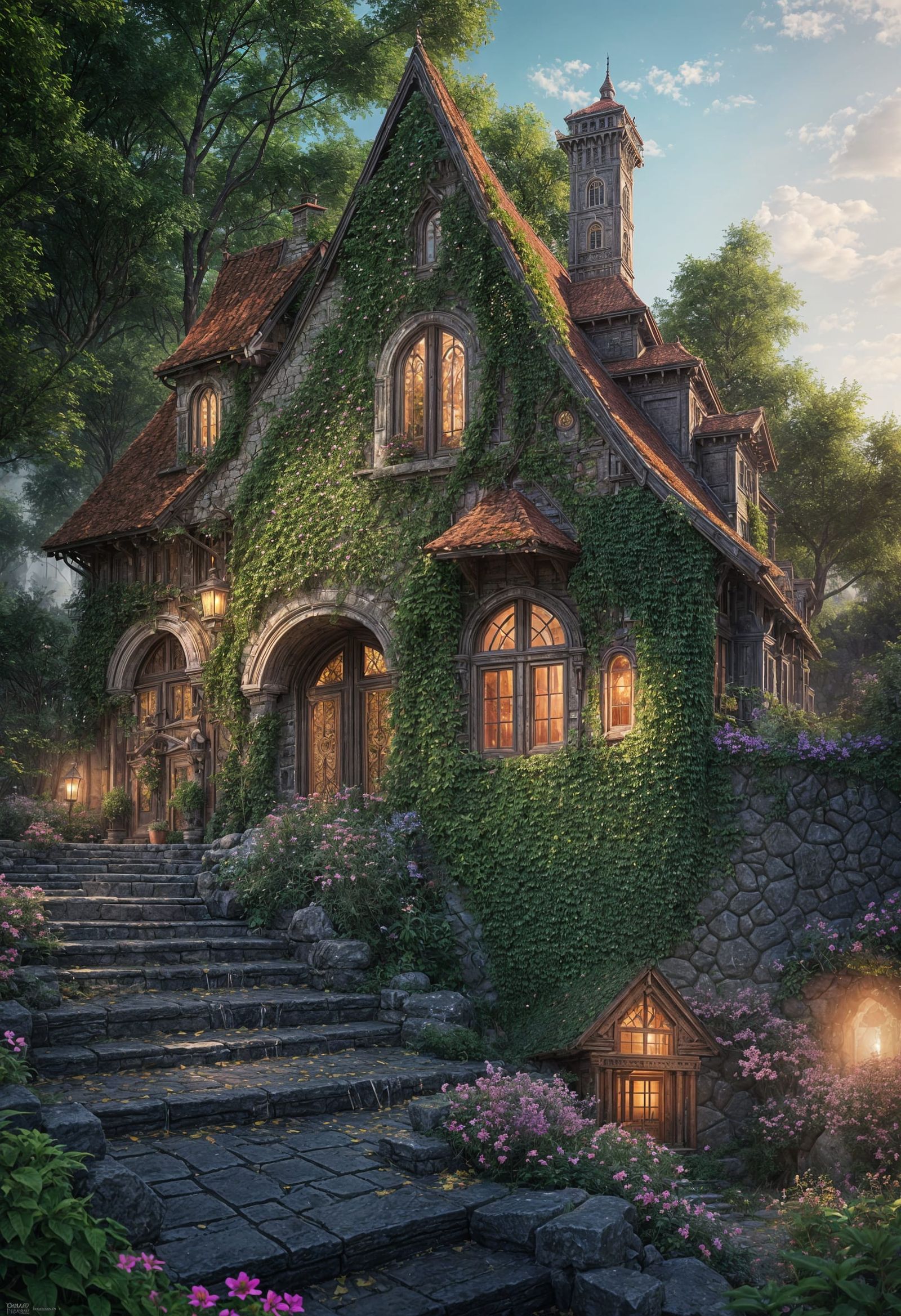 portrait of a house - Ethereal Dreamhouse in Vibrant Hues