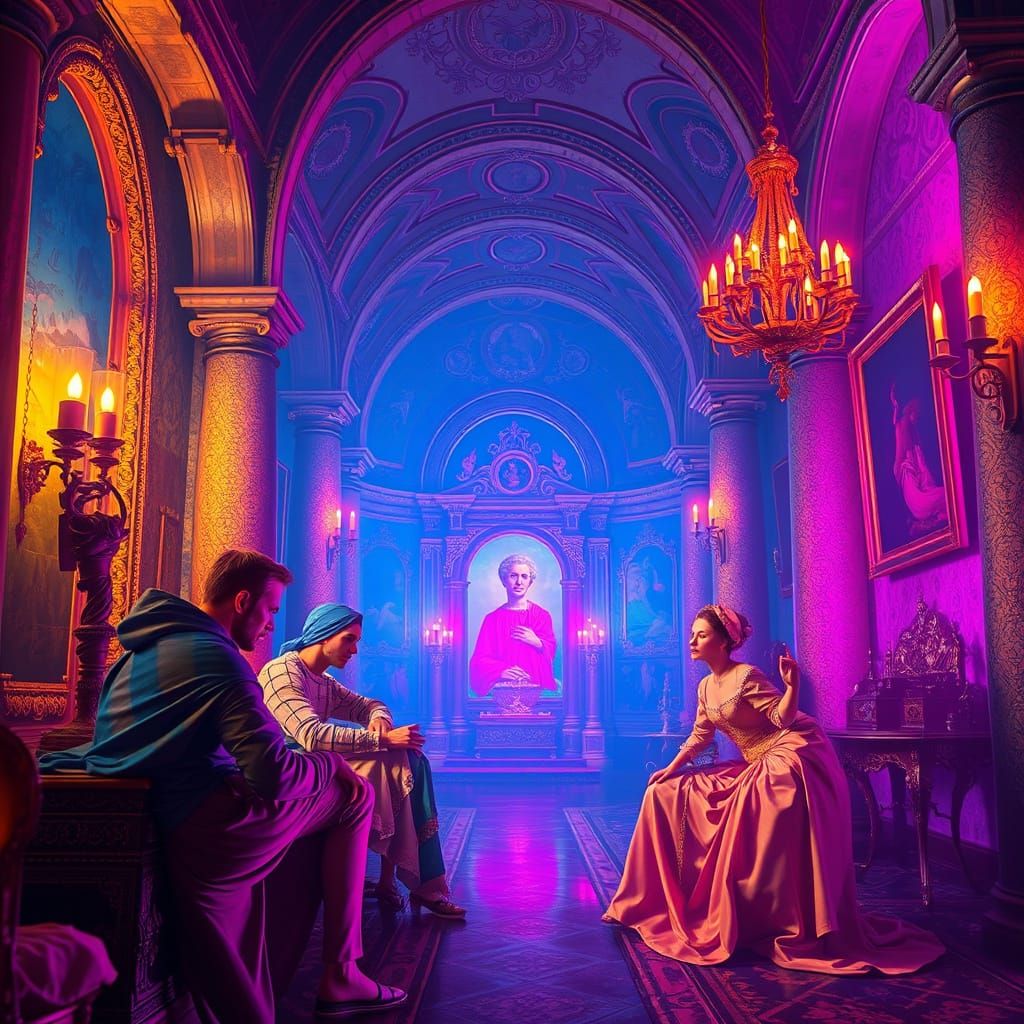 Renaissance Scene in Neon Colors as Digital Art - AI Art