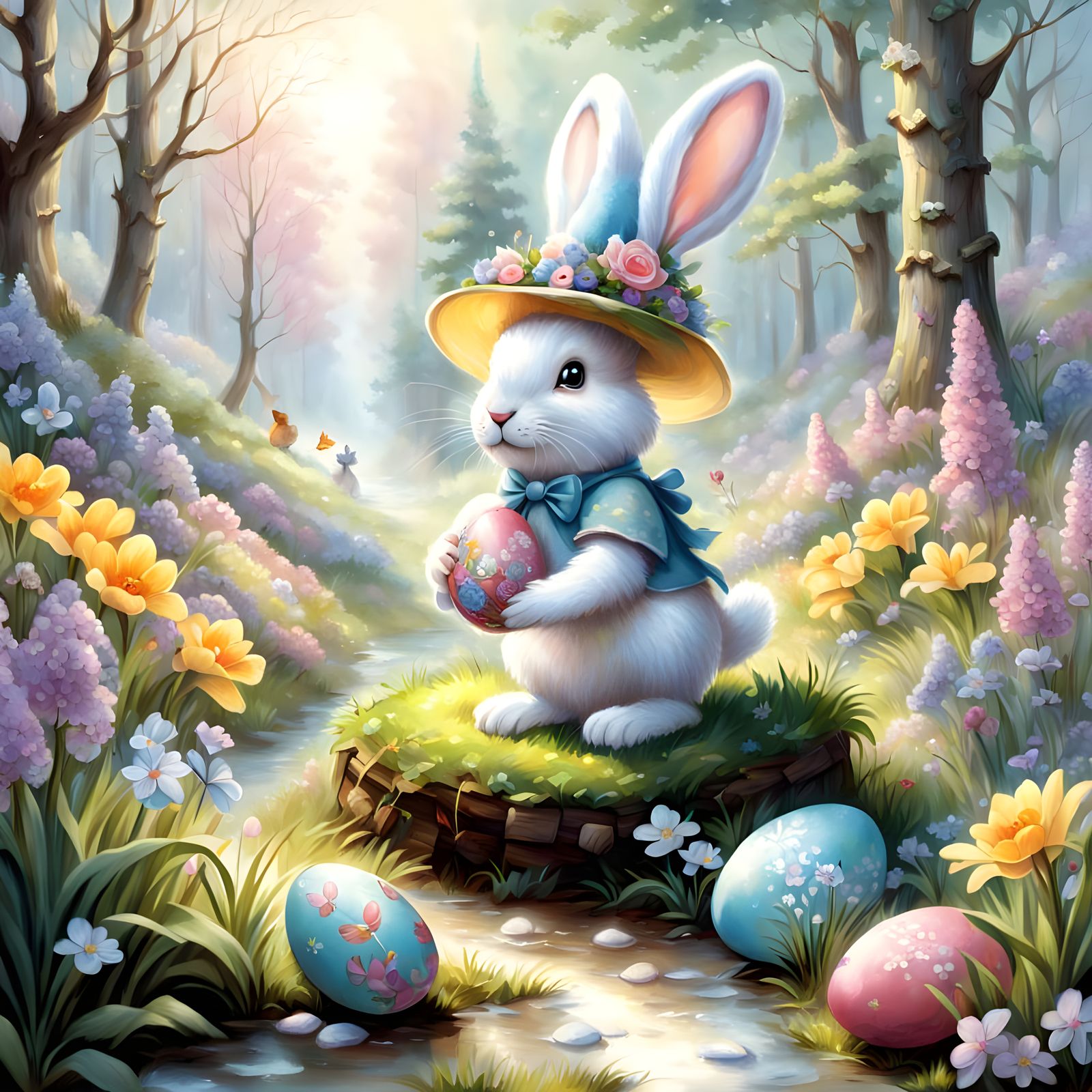 Ethereal Easter Bunny in a Spring Forest - AI Art