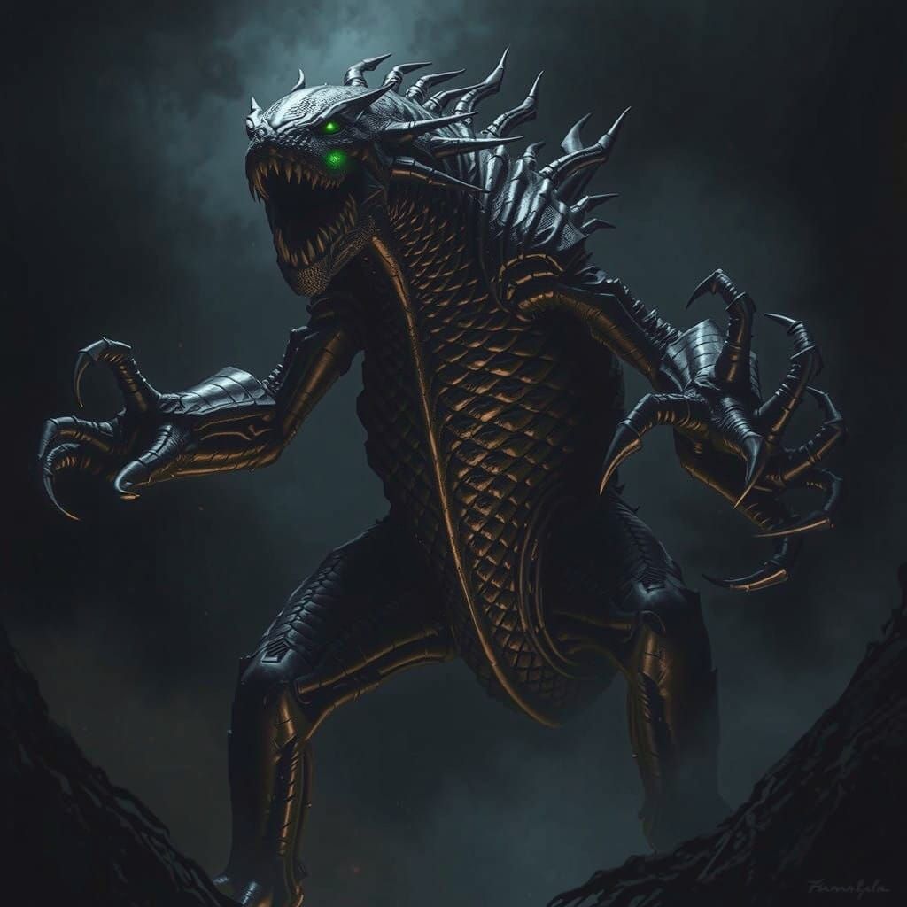 Eldritch Serpentine Horror Emerges from Dark Realm - AI Art