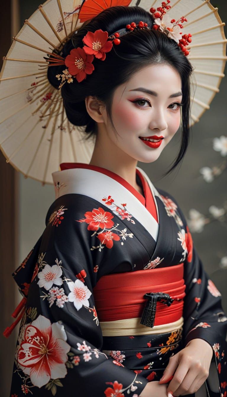 Geisha Lady (variations) - Exquisite Geisha Portrait in Soft...