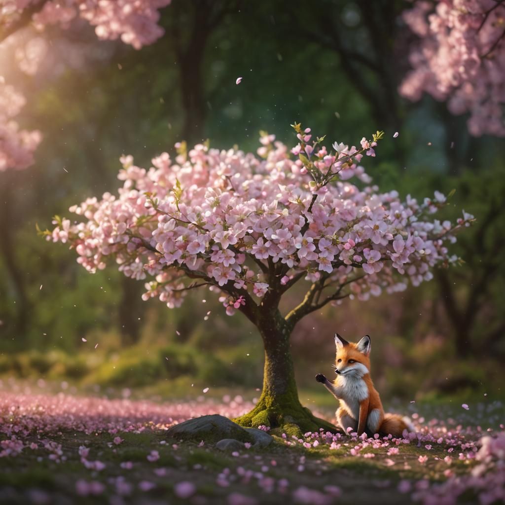 Fox under apple blossoms - AI Generated Artwork - NightCafe Creator