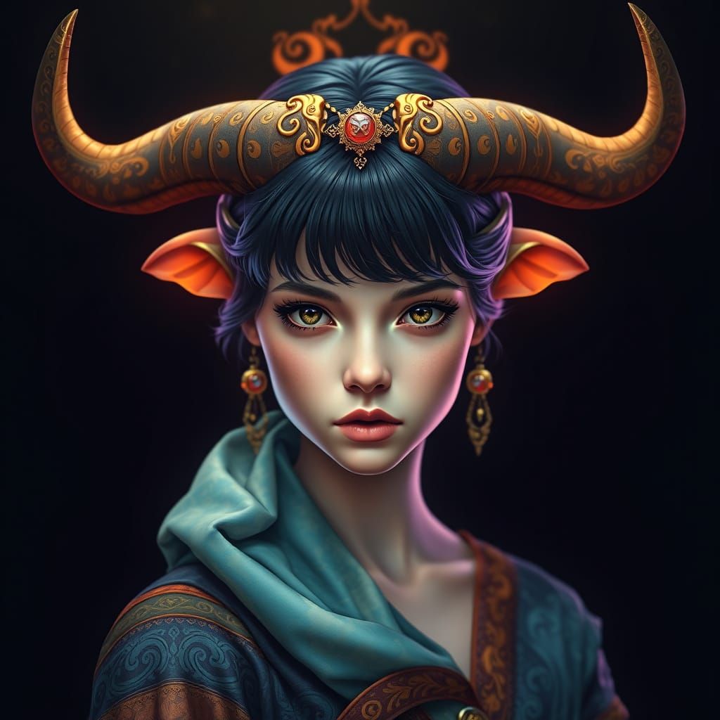 Regal Taurus Goddess in Vibrant Art Nouveau Style ... - AI Art