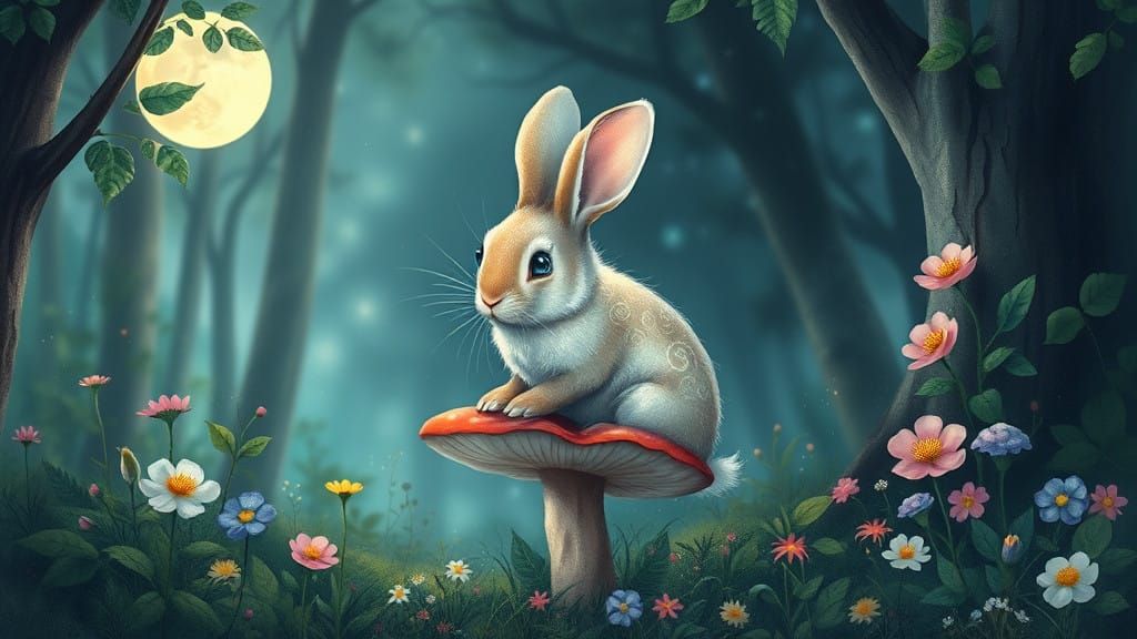 Rabbit in the moonlight - Mystical Rabbit in Enchanted Moonl...