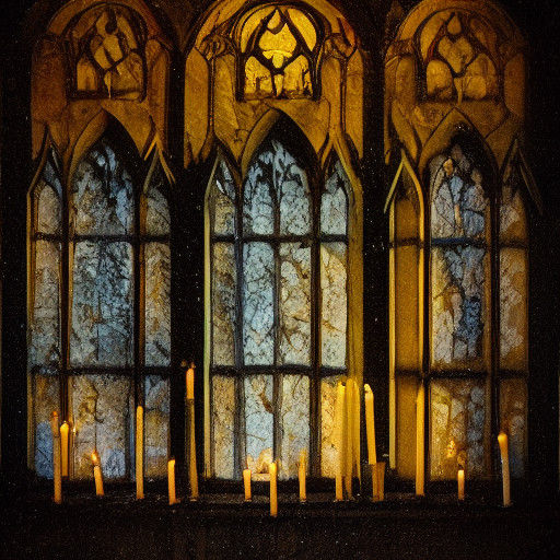 Gothic window with candles II - Gothic Window Illuminated by...