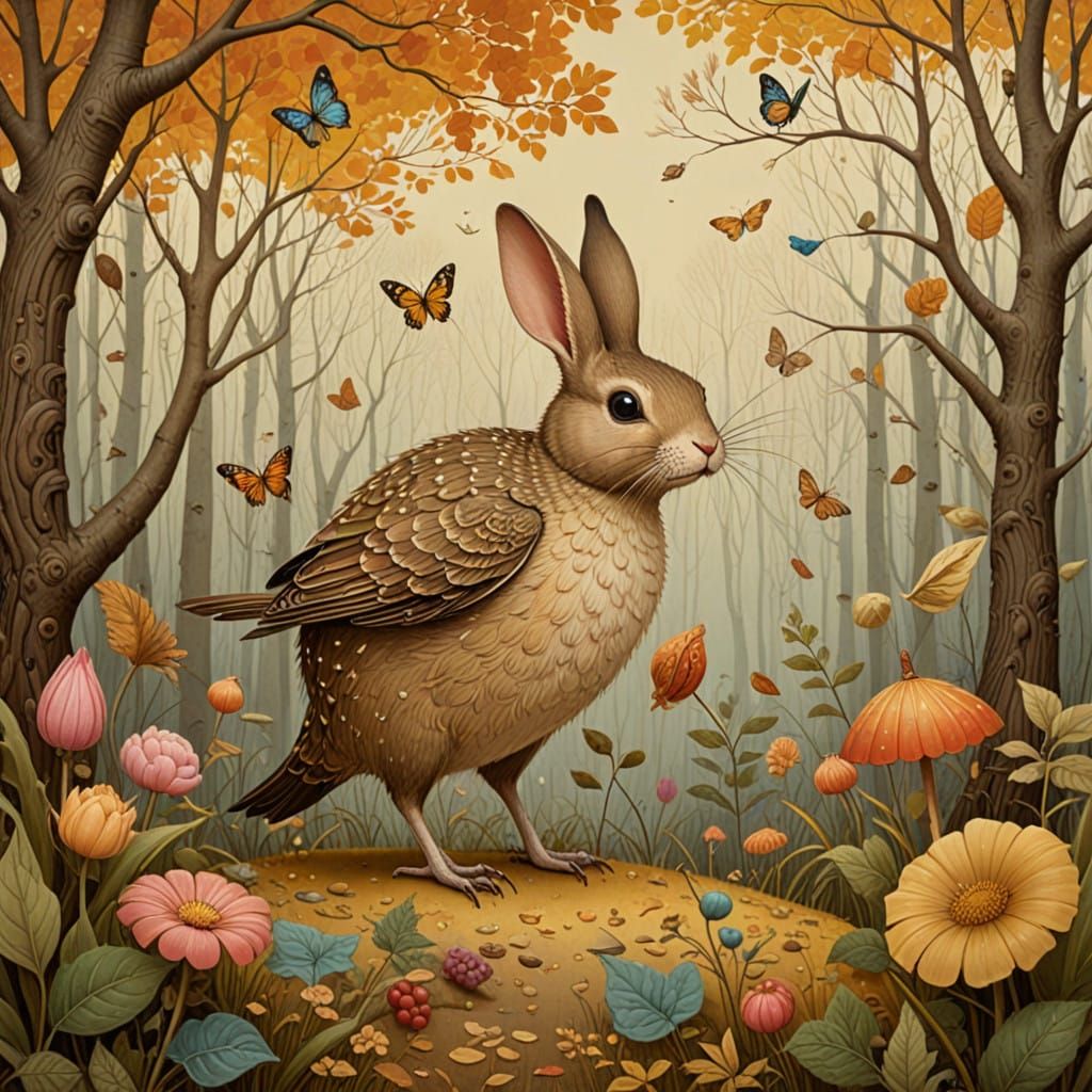 rabbit hen - Whimsical Fanciful Creature in Enchanted Woodla...