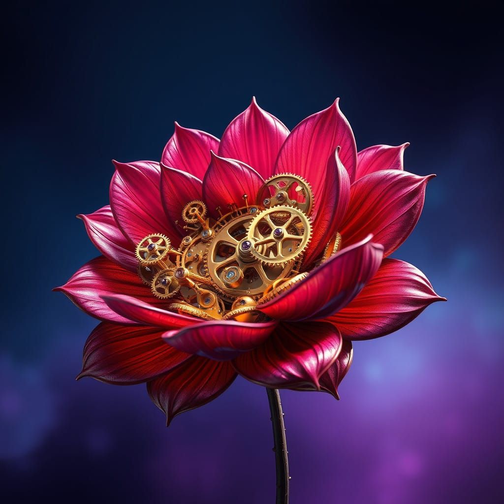 Mechaflower - Clockwork Flower in Vibrant Cyberpunk Aestheti...