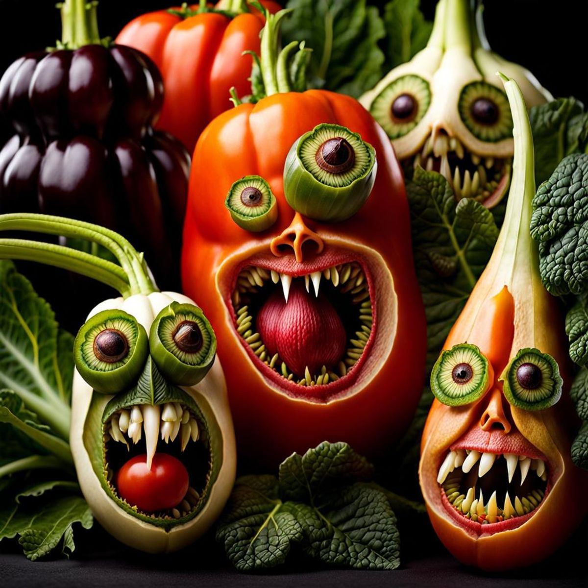 Evil freakishSentient Vegetable faces, anatomically accurate humanoid vegetables, anatomically ...
