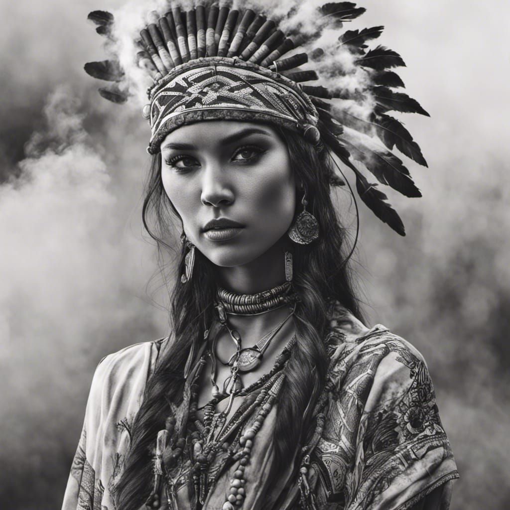 Native American, Ink Drawing, Black&White - AI Generated Artwork ...