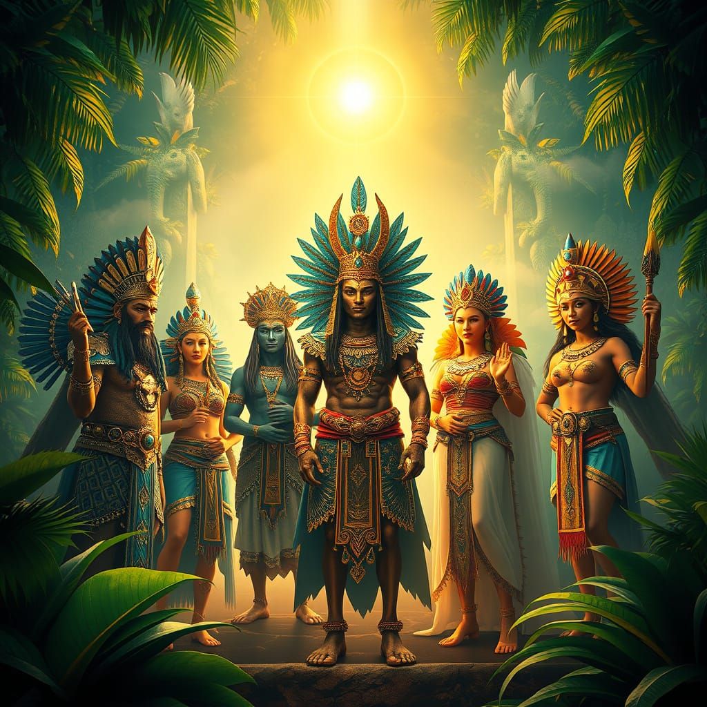 Ancient Gods Unite in Amazonian Harmony - AI Art