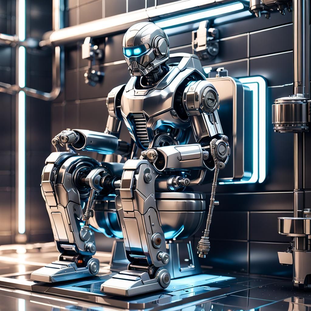 Toilet trainer action figure sitting on the toilet intricate mech ...