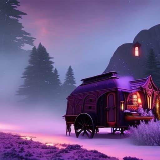 Purple Gypsy caravan wagon house& gothic vibes& fantasy vibes& ethereal ...