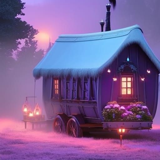 Purple Gypsy caravan wagon house& gothic vibes& fantasy vibes& ethereal ...