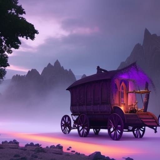Purple Gypsy caravan wagon house& gothic vibes& fantasy vibes& ethereal ...