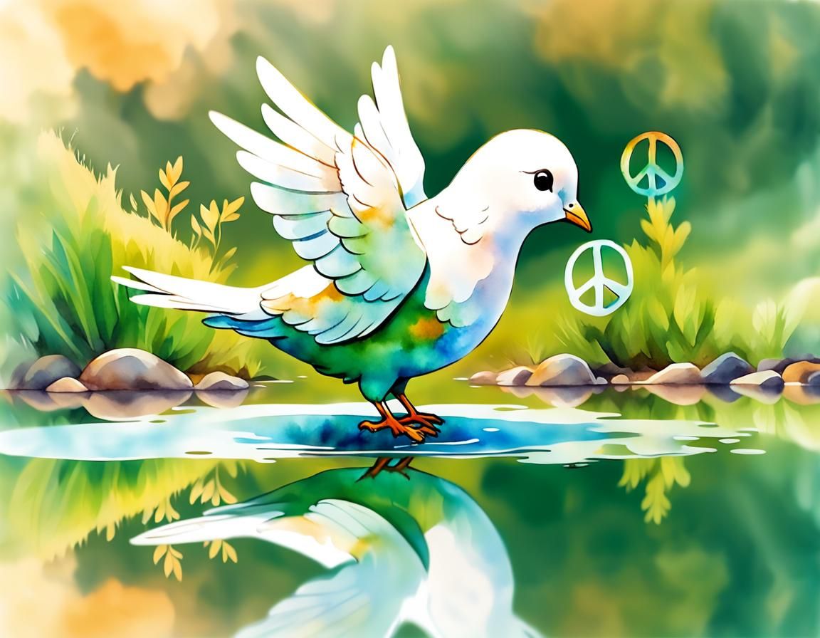 Double exposure. Side profile portrait of a white chibi dove . a ...