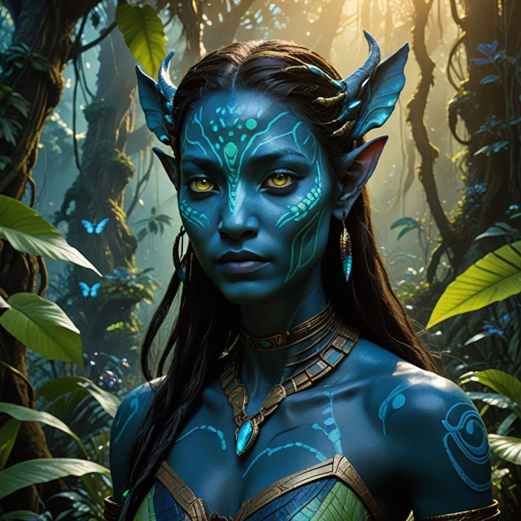Serene Na'vi Goddess in Photorealistic Portrait - AI Art