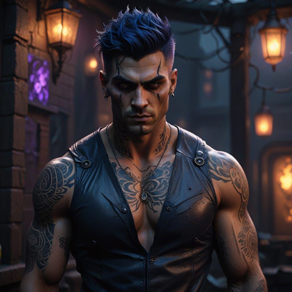 Brooding Fae Warrior in Tattered Leather Armor - AI Art