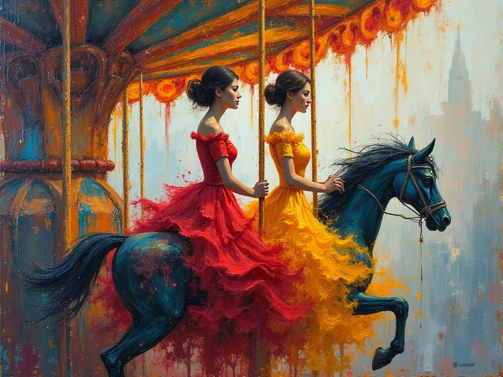 Impressionist Oil Painting with Ink Splatters and ... - AI Art