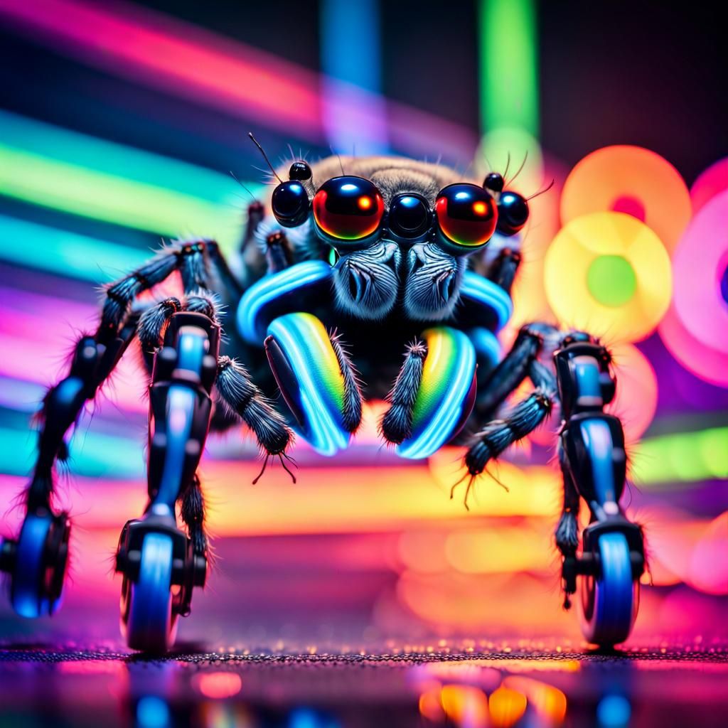 Bio luminous Rainbow Roller Skating Jumping Spider - AI Art