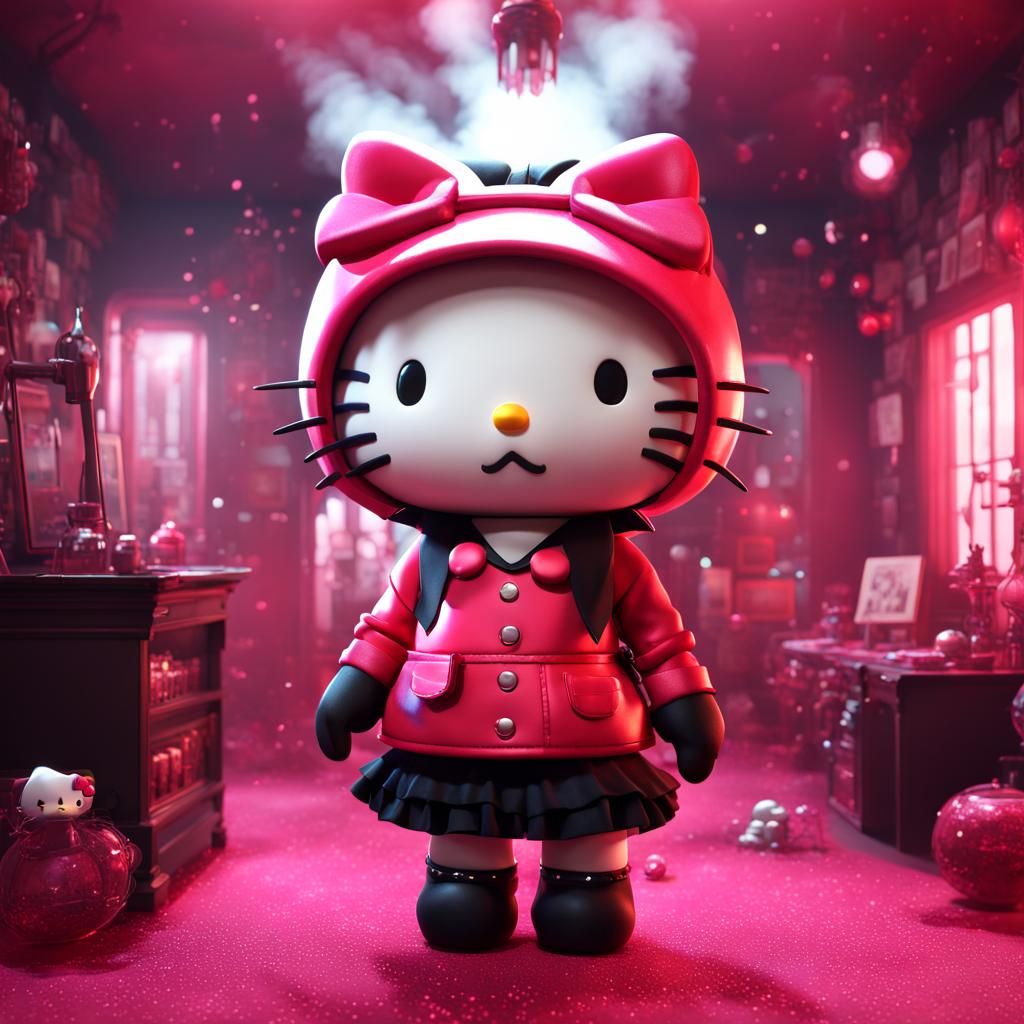 Sparkly hello kitty 3d cartoon with black hair and red outfit with vape ...