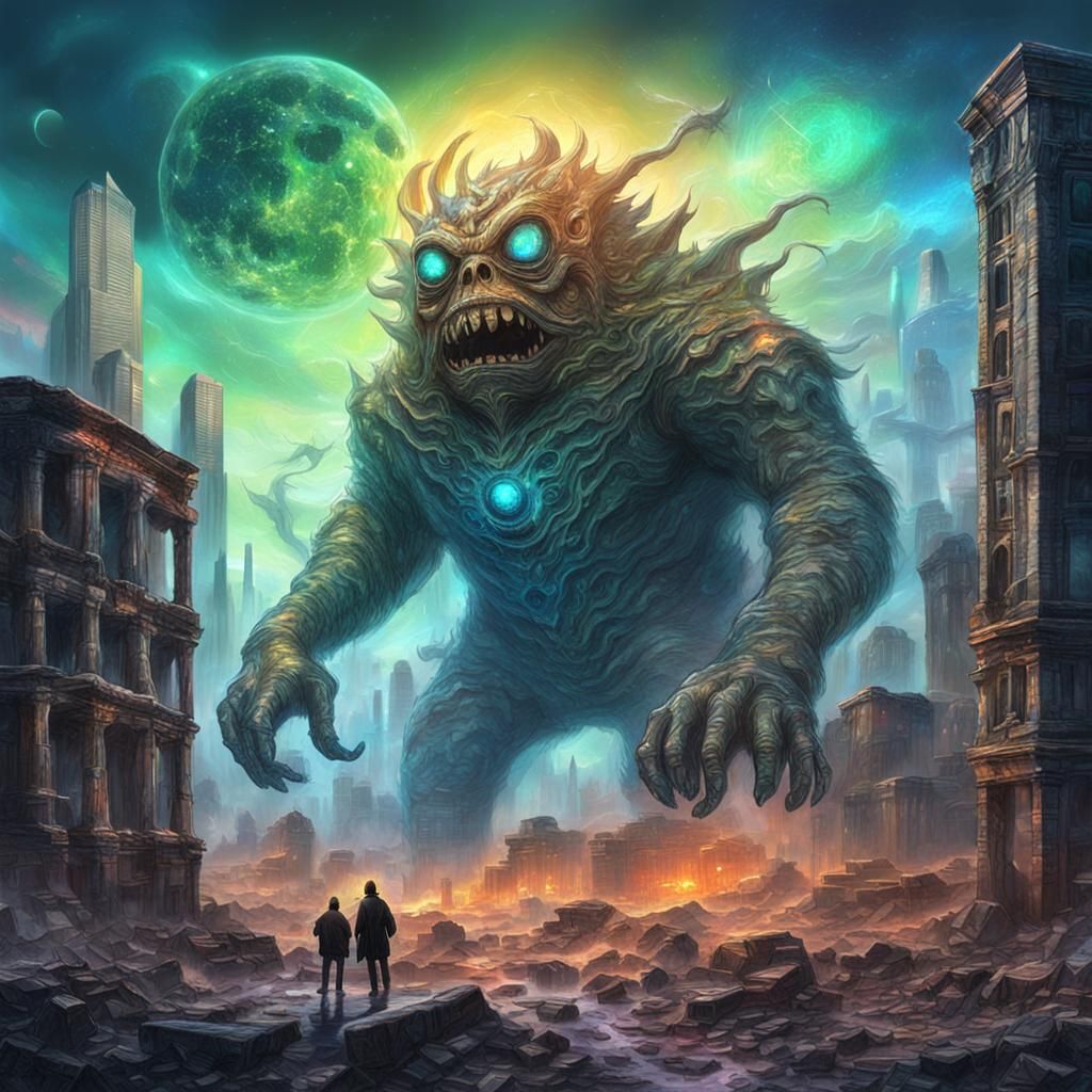 smog monster in a ruined deserted city - AI Generated Artwork ...