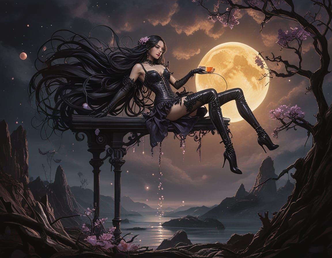 Relaxed Witch - Gothic Glamour Siren in Dreamlike Abode