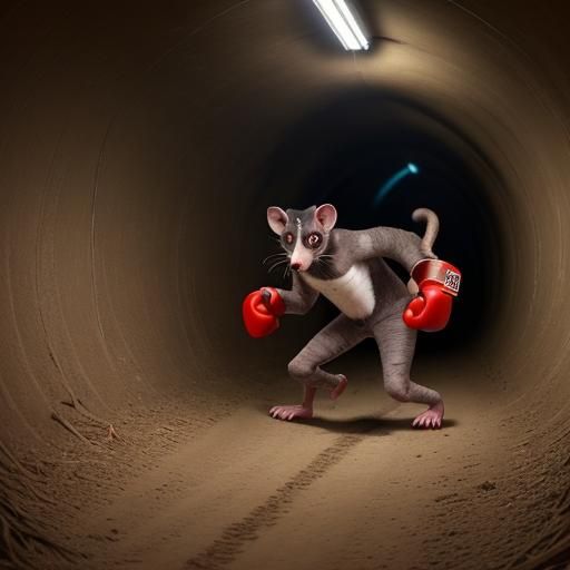 Inside an underground dirt tunnel 2 Anthropomorphic Opossums are Boxing ...