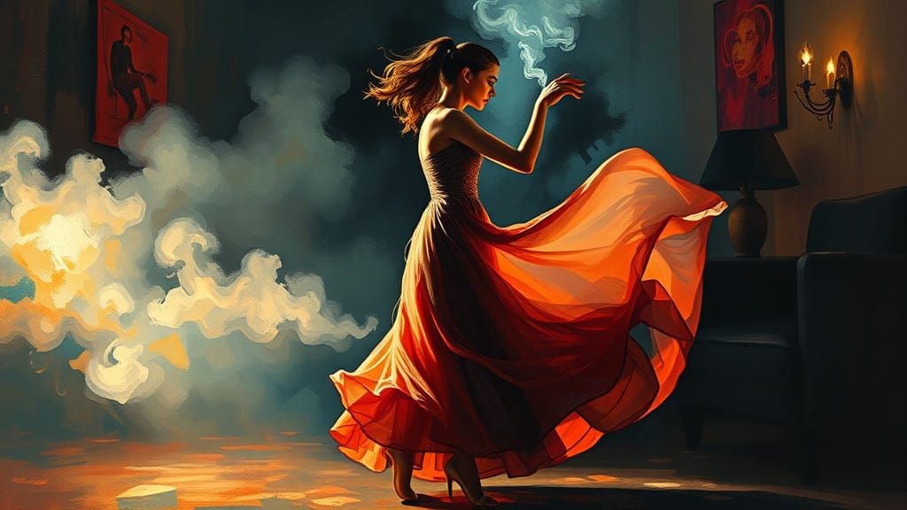 Woman in Rhapsodic Dance, Fusing Expressionist and... - AI Art